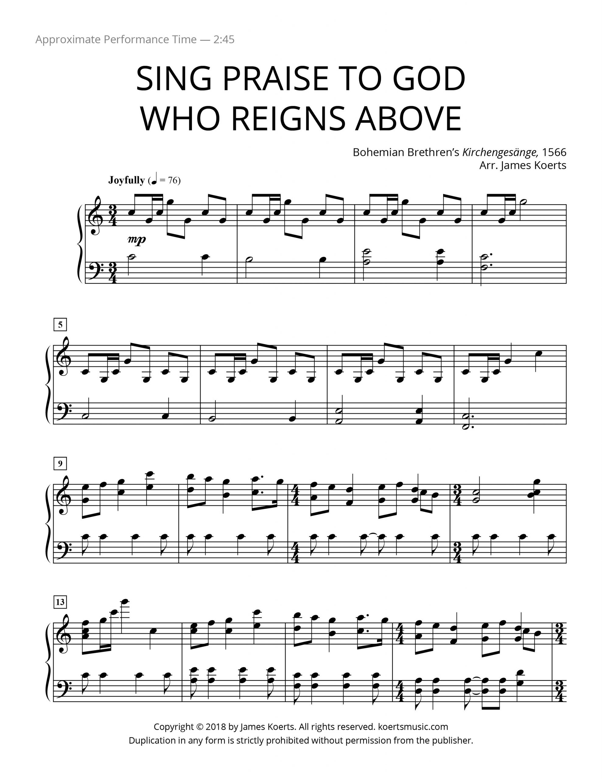 Sing Praise to God Who Reigns Above – Koerts Music